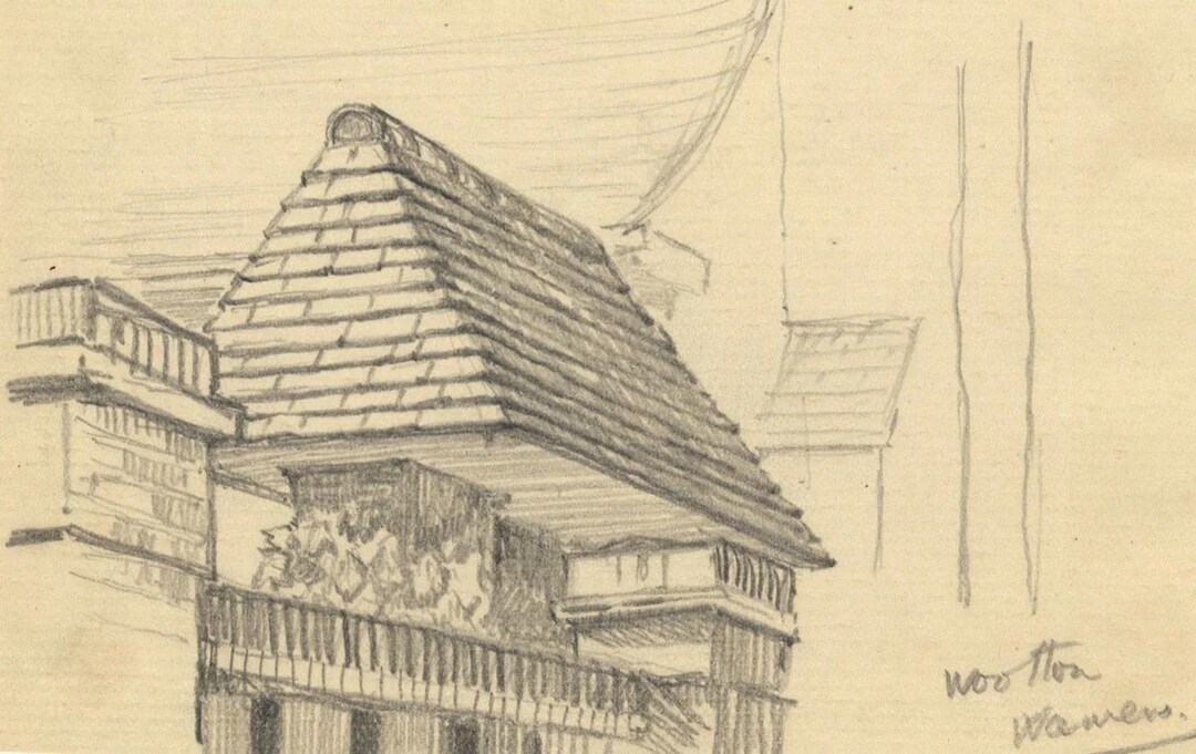 Kenneth E. Wootton Graphite Drawing 1910s Architectural Roof Detail ...
