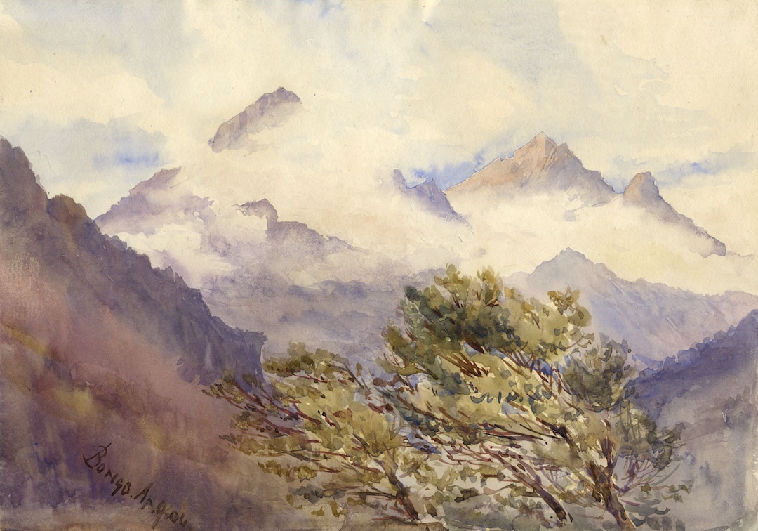 Mountain Clouds Borigo Valley Menton French Riviera Watercolour ...