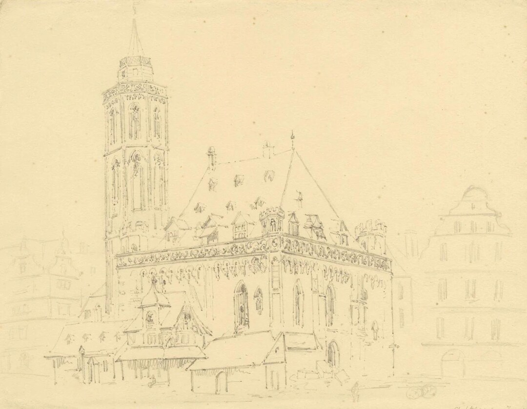 Alexander Monro Graphite Drawing C19th St Nicholas Church Frankfurt ...