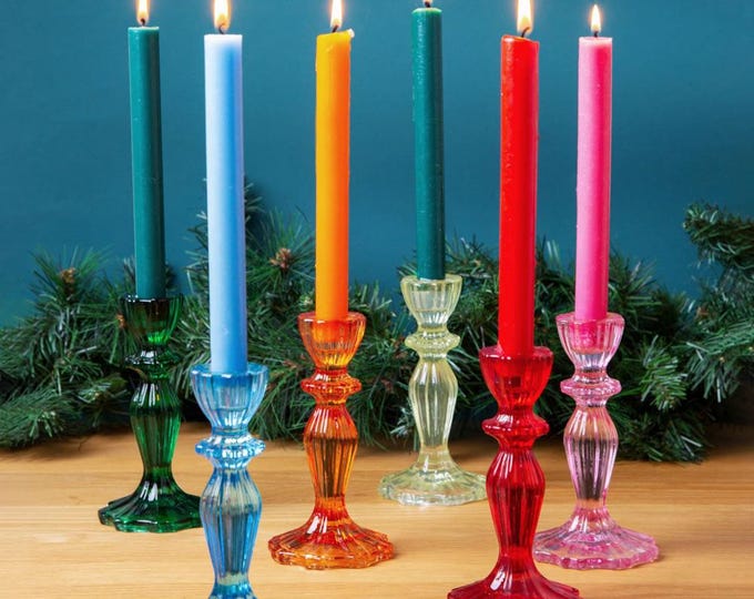 Coloured Glass Candle Holders, Glass Candlestick Holder, Wedding Table ...