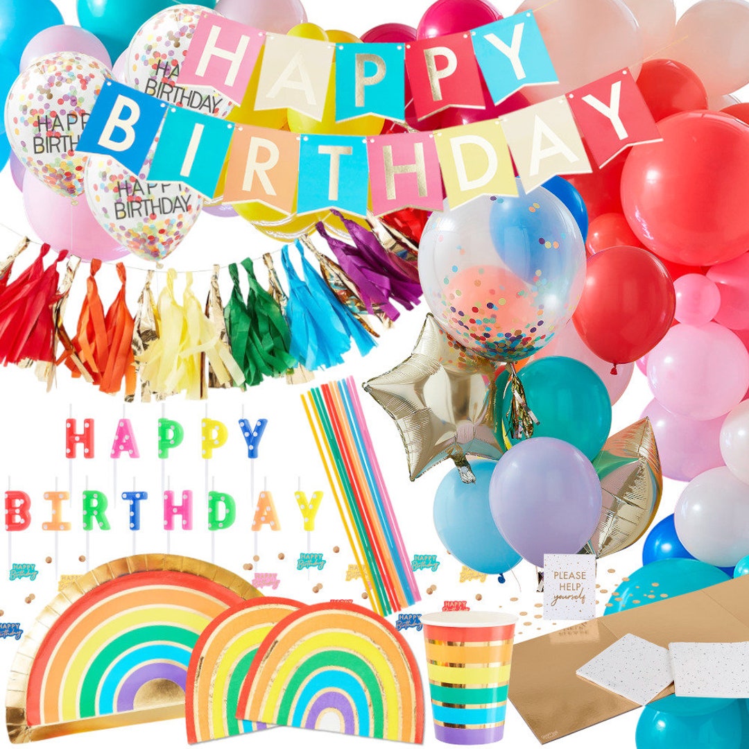 Rainbow Party Decorations, Happy Birthday Banner, Rainbow Balloons ...