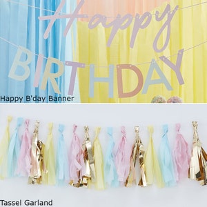 Pastel Rainbow Party Decorations, Pastel Birthday Banner, Pastel ...