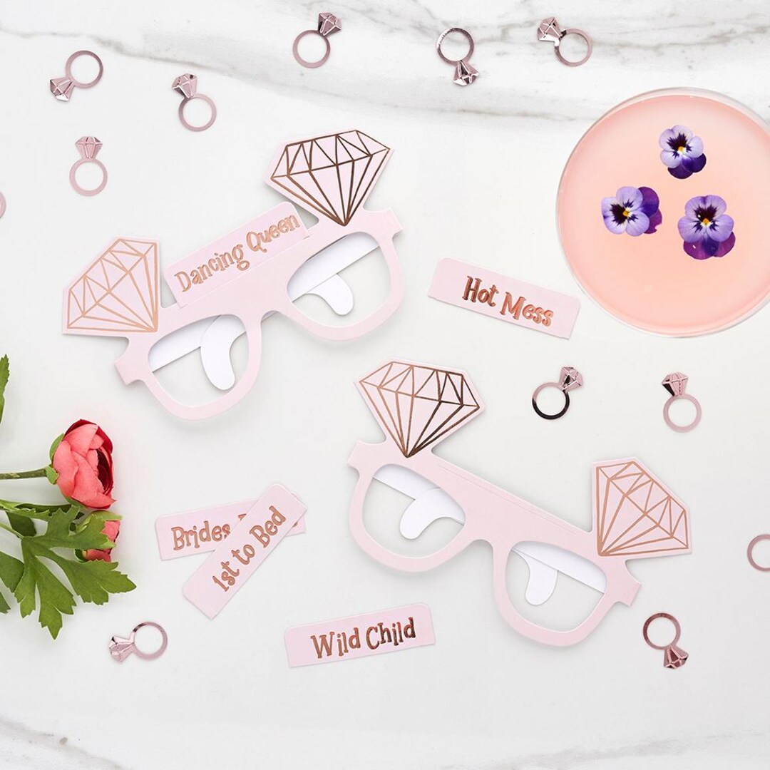 10 Rose Gold Hen Party Photo Props, Hen Party Glasses, Bachelorette ...