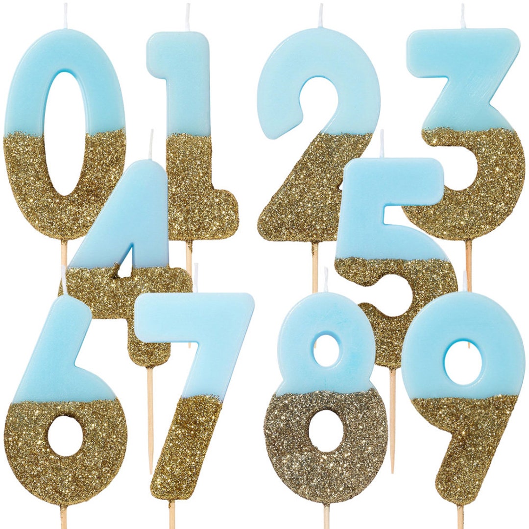 Blue Gold Number Candles 0-9, Birthday Cake Candles, Birthday Cake ...
