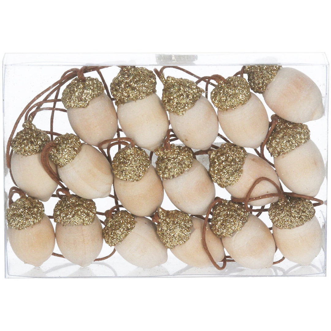 18 Wooden Gold Glitter Acorn Ornaments, Acorn Christmas Tree ...