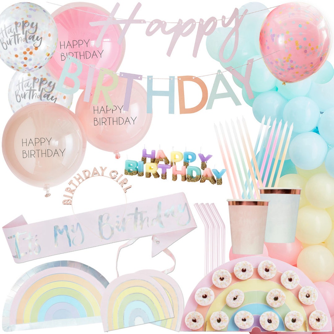 Pastel Rainbow Party Decorations, Pastel Birthday Banner, Pastel ...