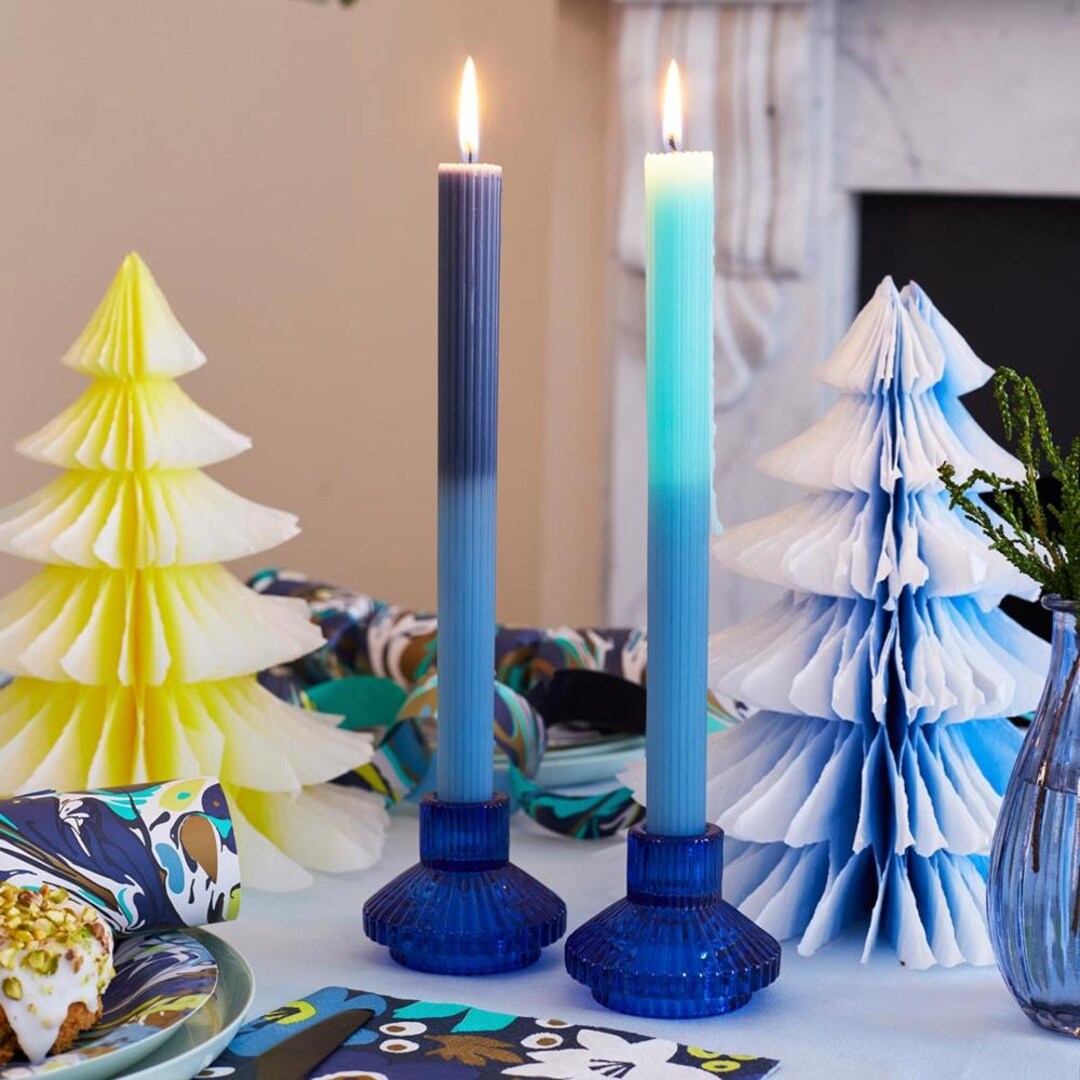 2 Ombre Blue Dinner Candles, Wedding Candles, Home Decor Candles, Tall ...