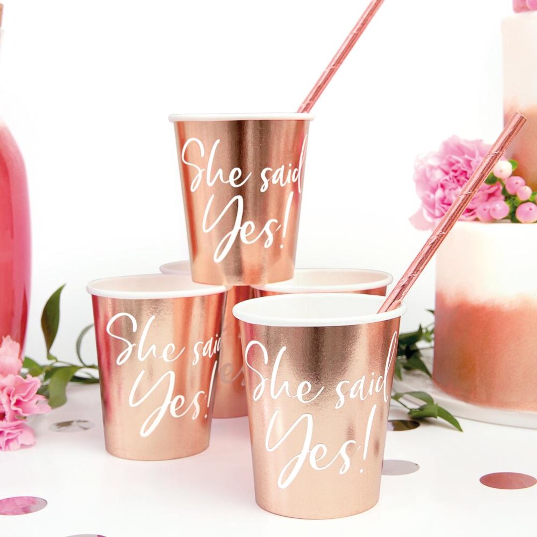 6 Rose Gold Hen Party Cups, She Said Yes Paper Cups, Bridal Shower Cups ...