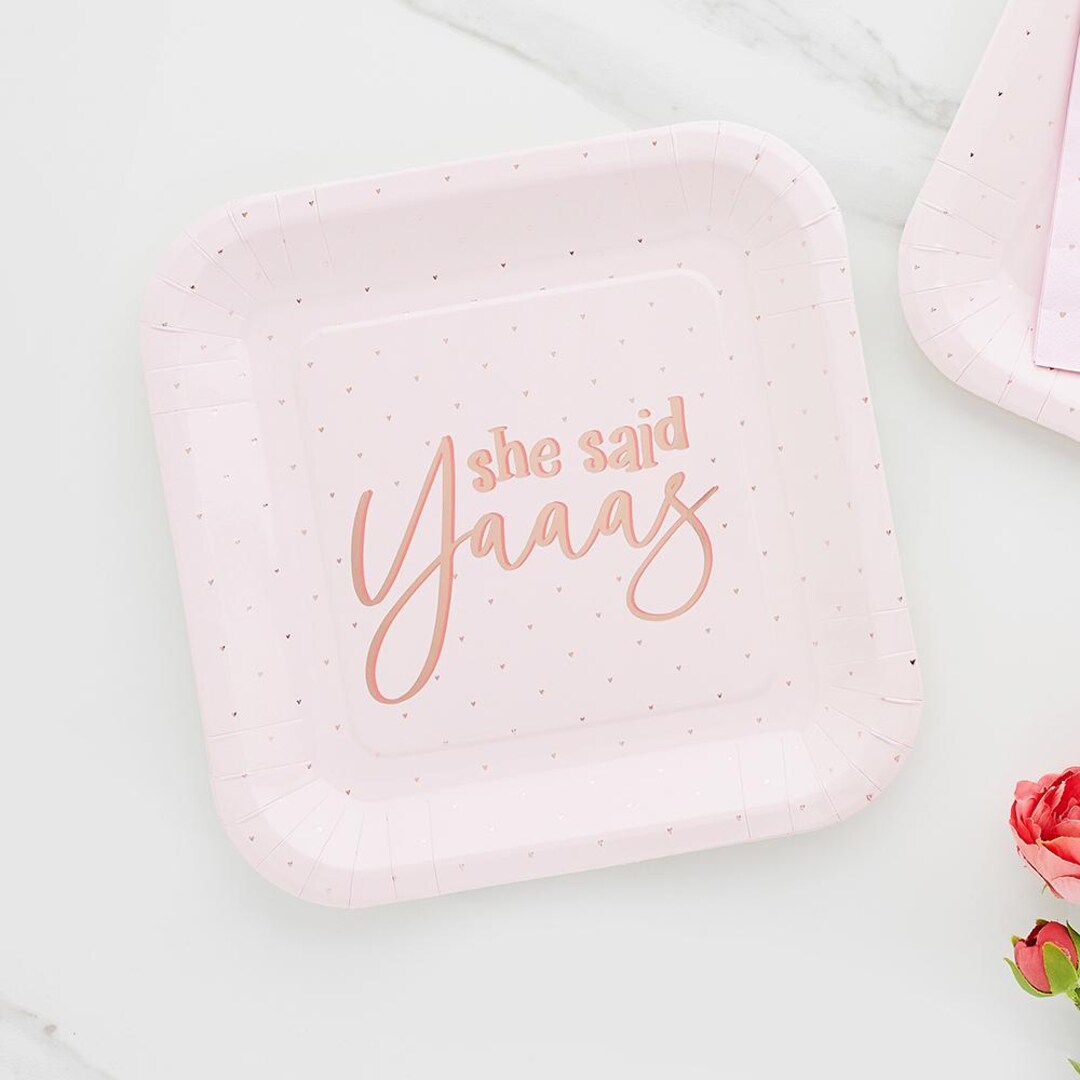 8 Pink and Rose Gold Hen Party Plates, She Said Yes Plates, Hen Party ...