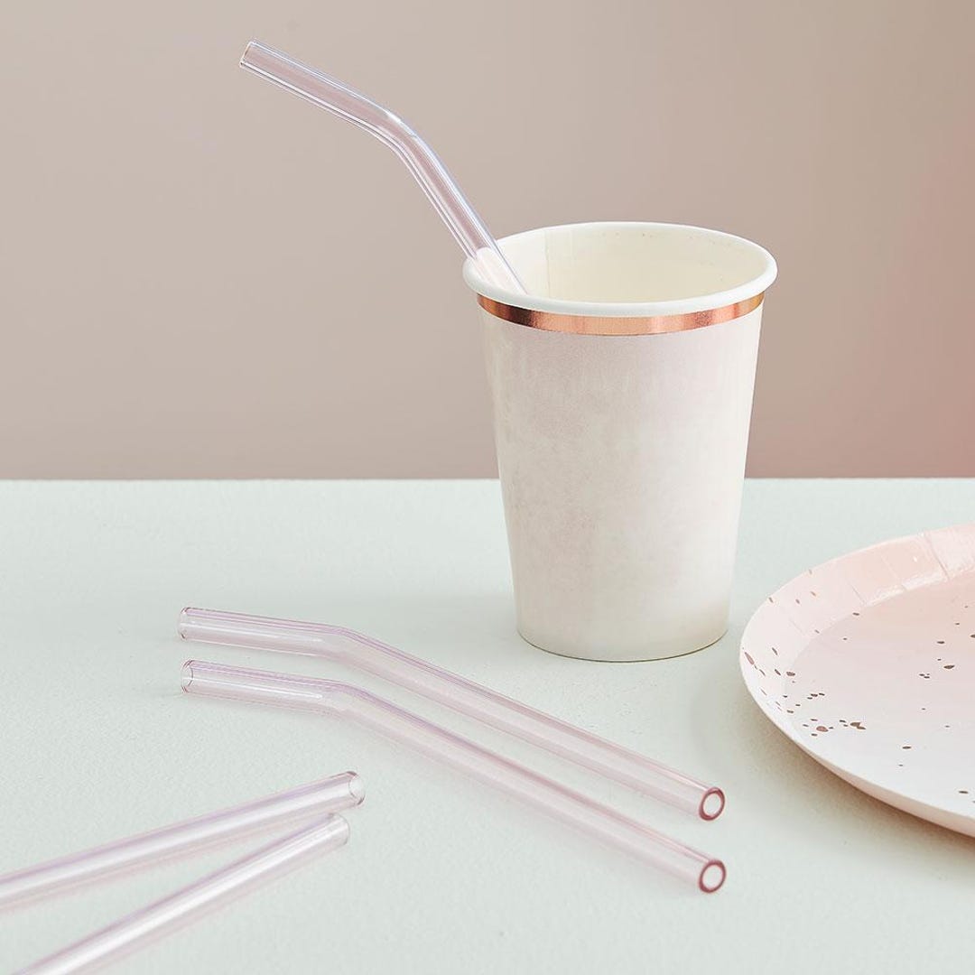 4 Pink Glass Straws, Reusable Glass Straws, Wedding Straws, Birthday ...