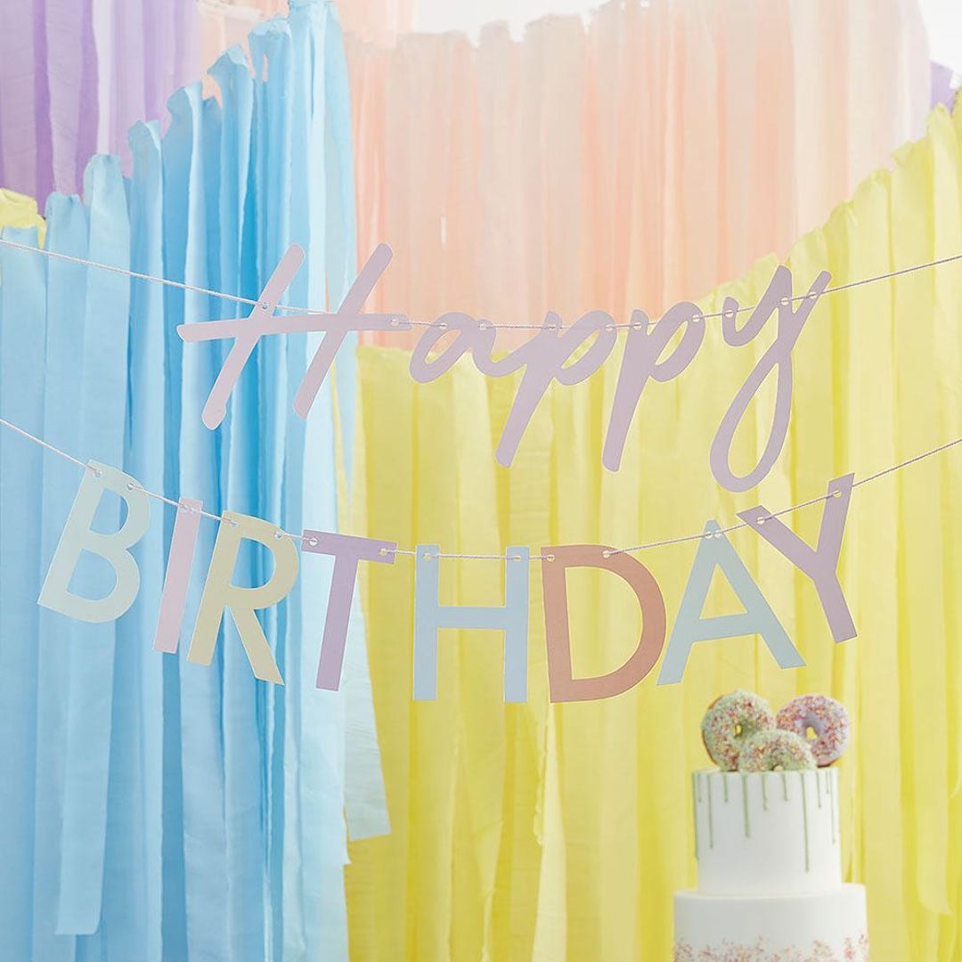 Pastel Happy Birthday Banner Sign, Pastel Birthday Party Decorations ...