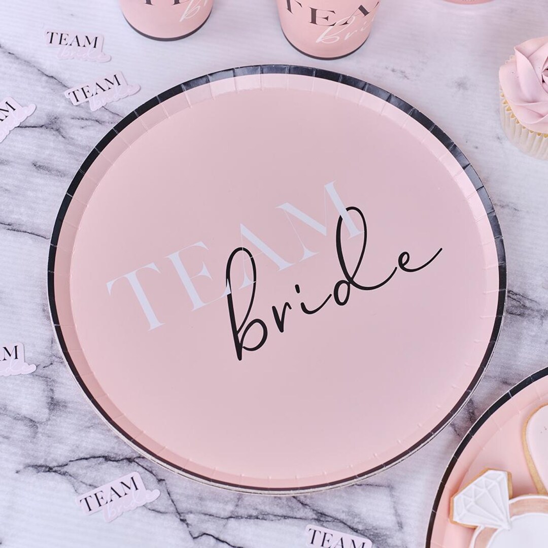 8 Pink Hen Party Plates, Team Bride Paper Plates, Bridal Shower Plates ...