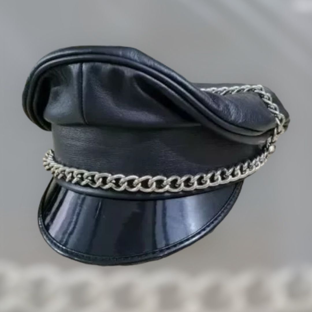 Finest Soft Real Leather Muir Cap Peaked Cap With Chain, Biker Cap ...