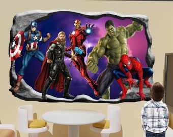 Superheroes Avengers Thor Spiderman Hulk Ironman Wall Sticker - Etsy