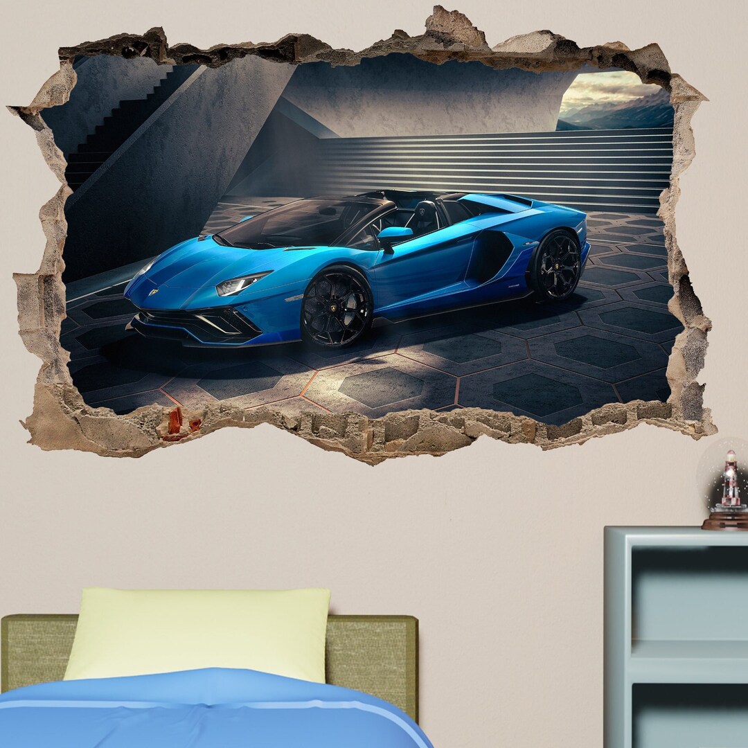 Electric Blue Convertible Sport Car Wall Art Stickers Decal Mural ...