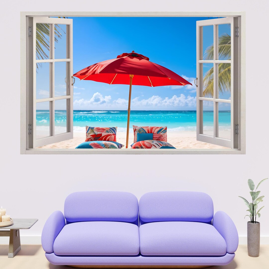 Parasol Holiday Beach Self-adhesive Poster Wall Sticker Poster Mural ...