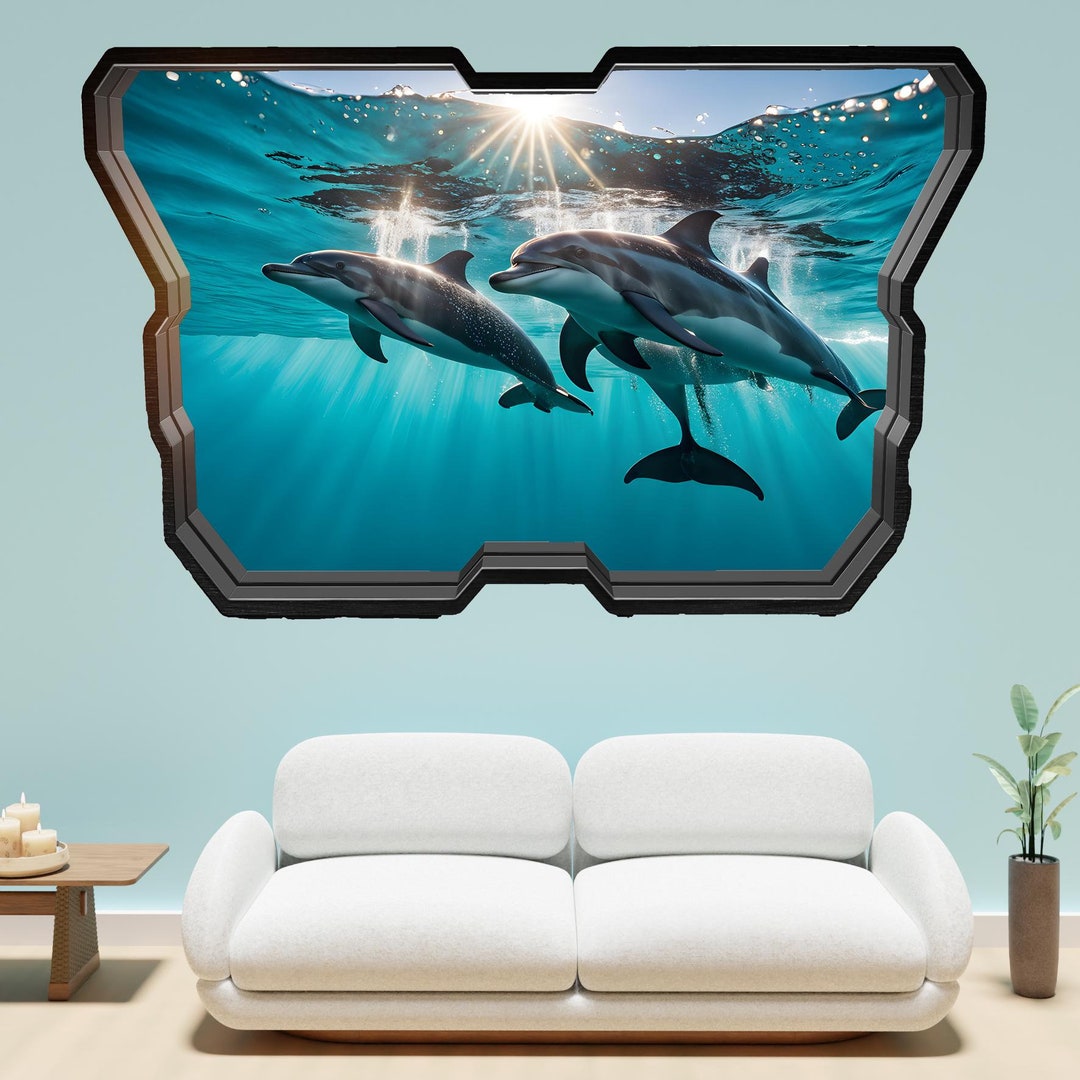 Pod of Dolphins Under the Sea Poster Mural Decal Self-adhesive Wall ...
