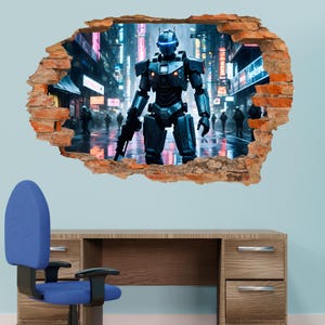 Cyborg Police Officer Mural Decal Self-adhesive Wall Sticker Poster ...