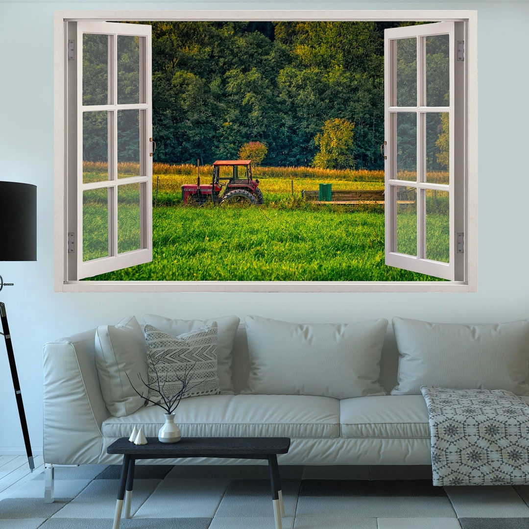 Countryside Fields Vintage Tractor and Wagon Wall Art Sticker Decal ...