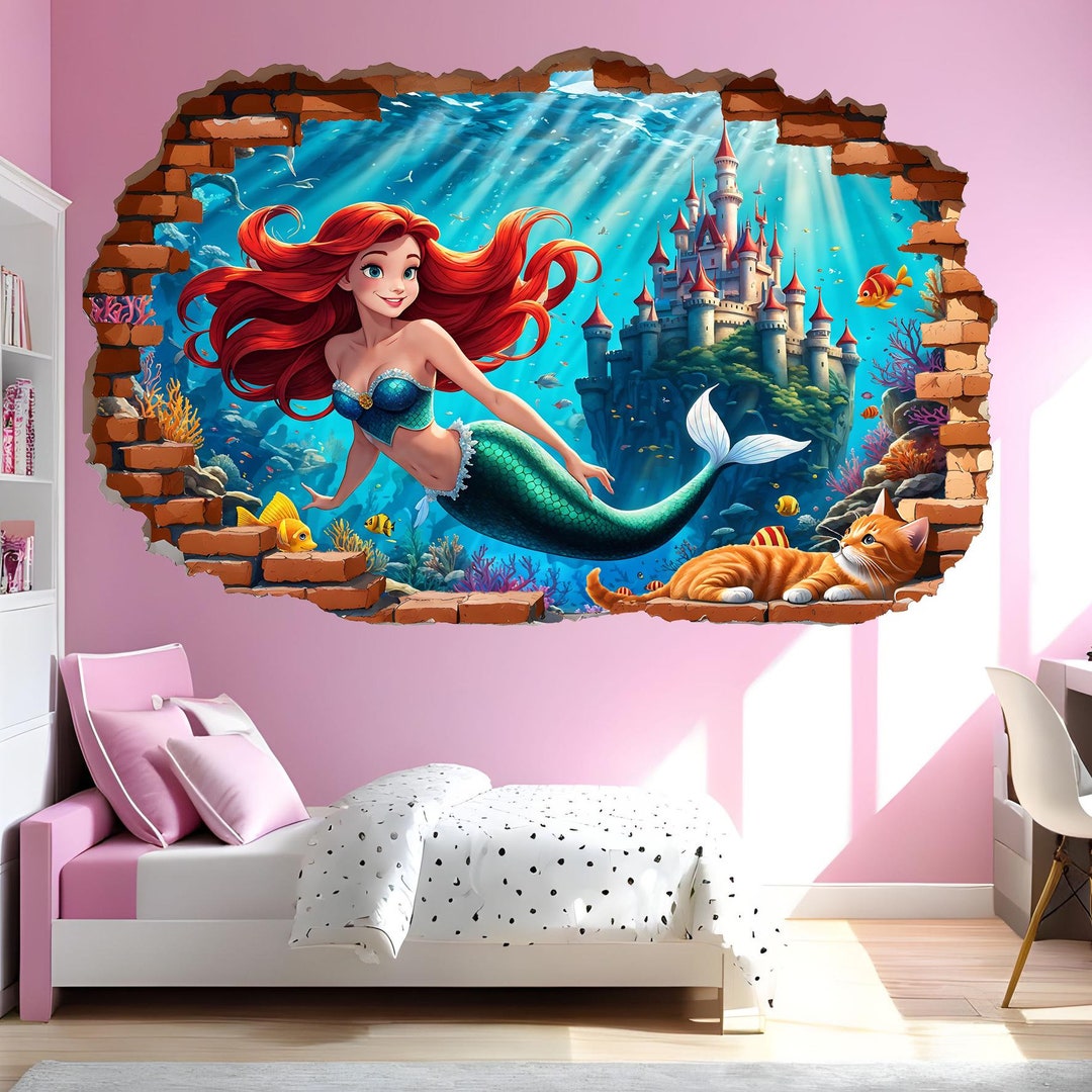 Mermaid Princess Characters Wall Sticker Decal Mural Poster Room ...