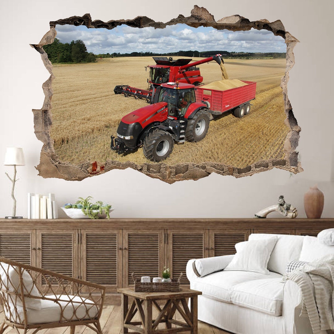 Wheat Fields Tractor and Harvester Wall Sticker Decal Mural Poster ...