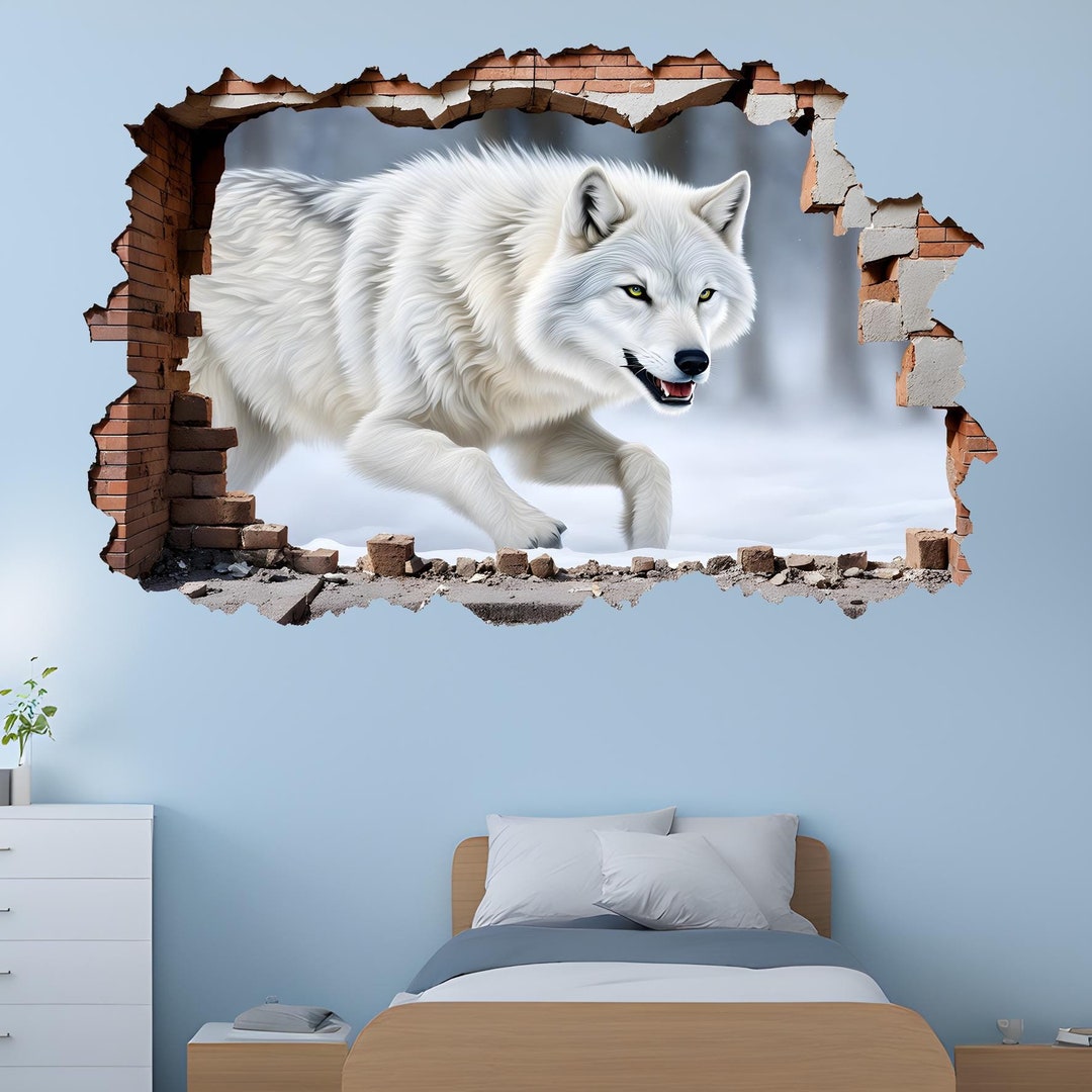 Hunting White Wolf Wall Sticker Mural Decal Poster Self-adhesive ...