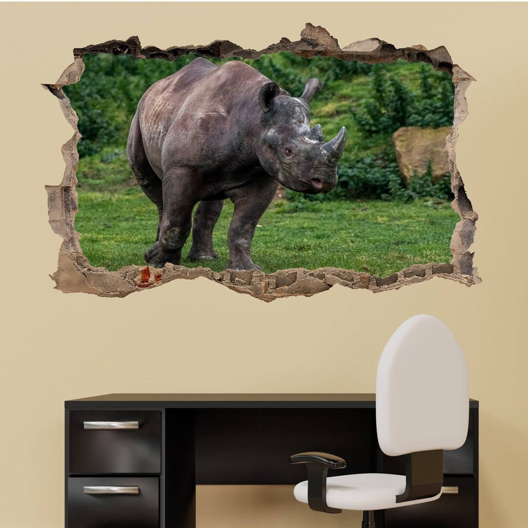 Rhino Wall Sticker Wildlife Africa Mural Art Poster Decal Kids Room ...