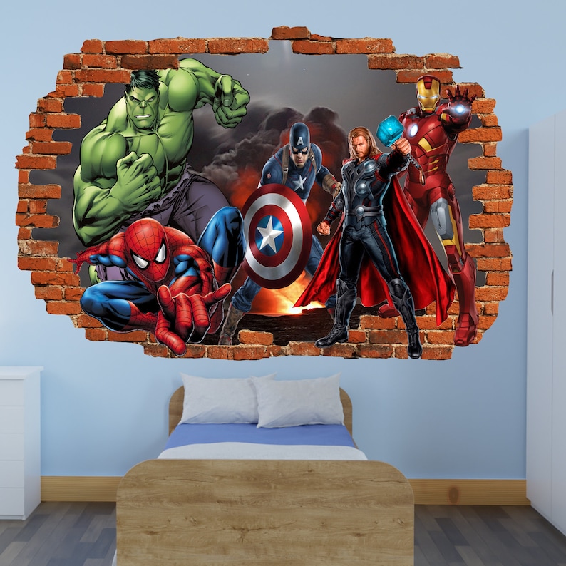Avengers Wall Stickers Heroes Spiderman Hulk Thor Decal Mural - Etsy