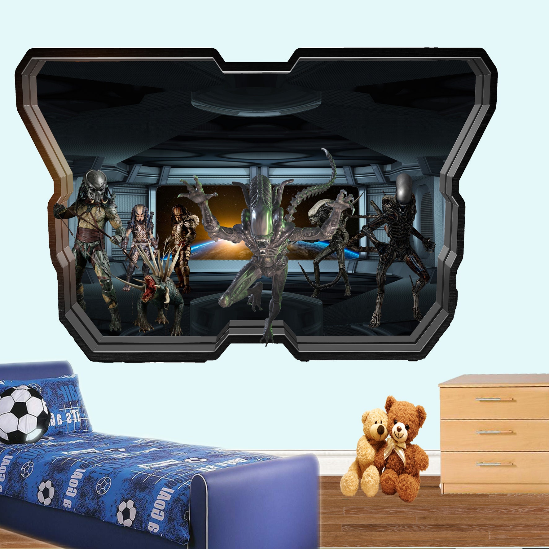 Planet Spaceship Aliens Predators Wall Art Sticker Decal Mural - Etsy