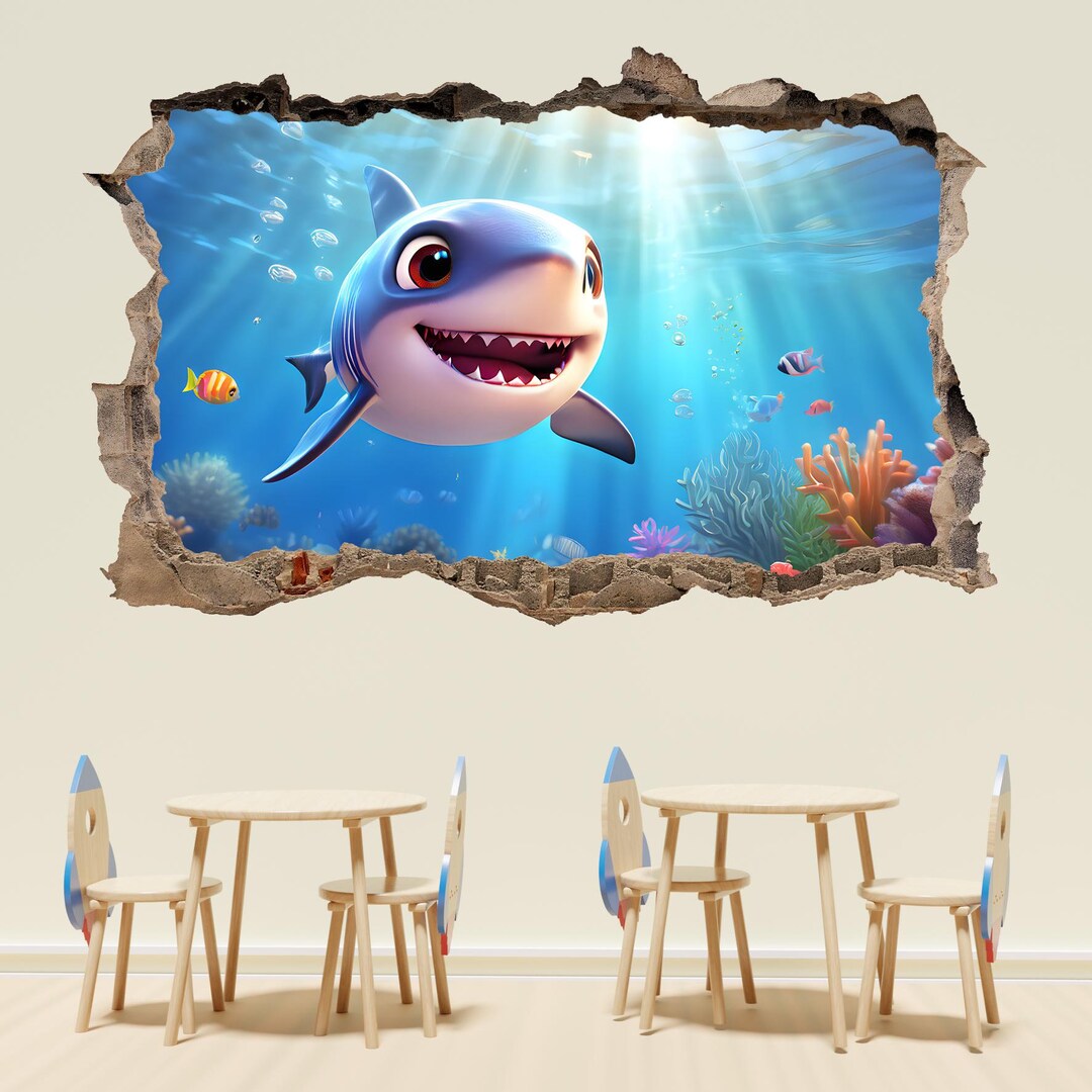 Baby Shark Underwater Poster Self-adhesive Wall Sticker Decal Mural ...