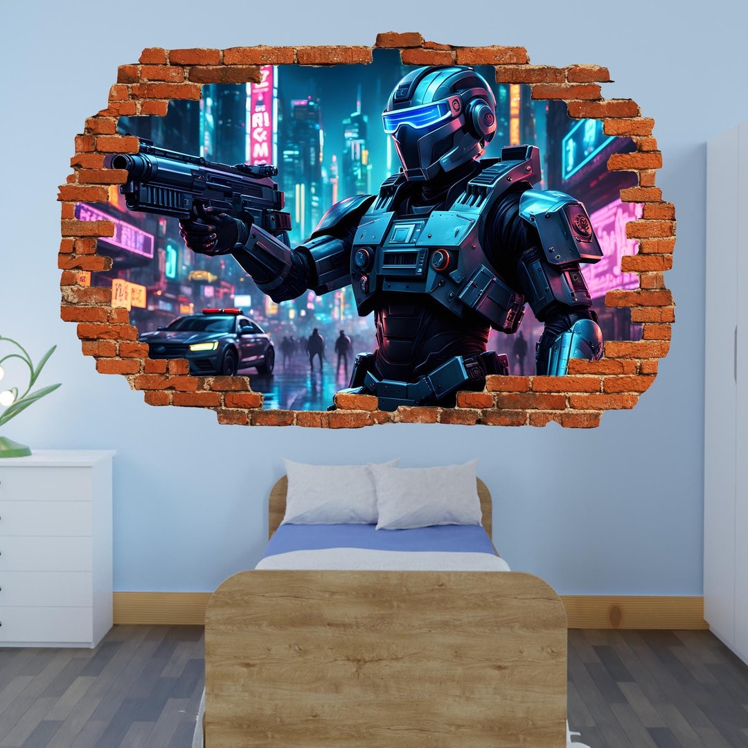 Futuristic Robot Police Wall Sticker Decal Mural Poster Bedroom Nursery ...