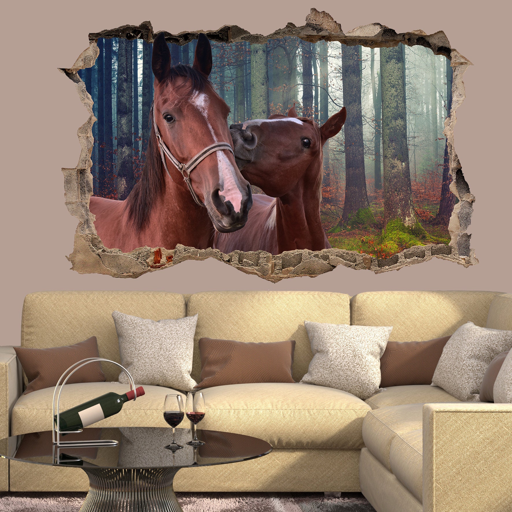 Deep Forest Sunhine Beautiful Horses Wall Sticker Decal Mural Poster ...