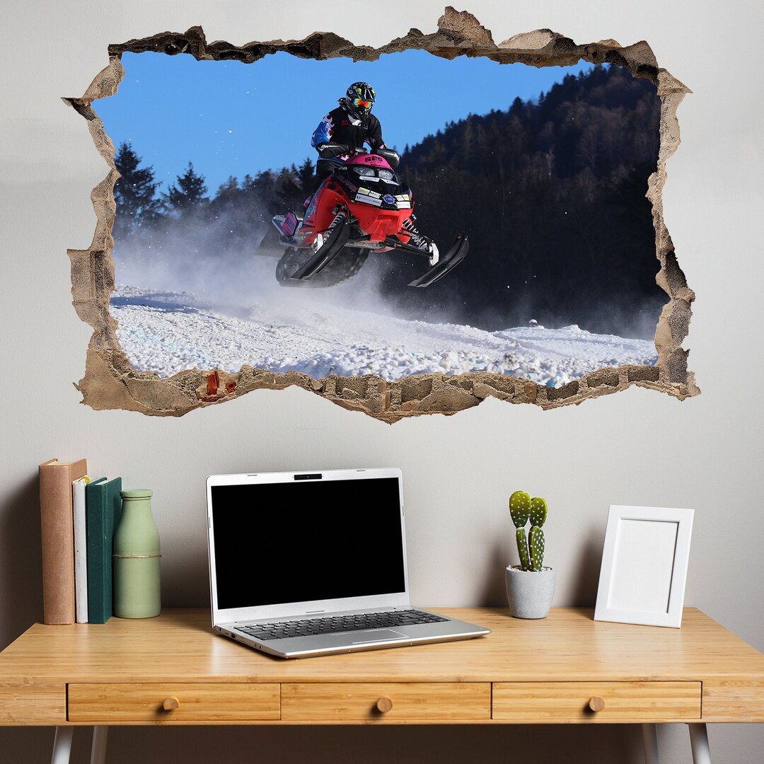 Super Fast Snowmobile Mountain Snow Wall Art Stickers Decal Mural ...