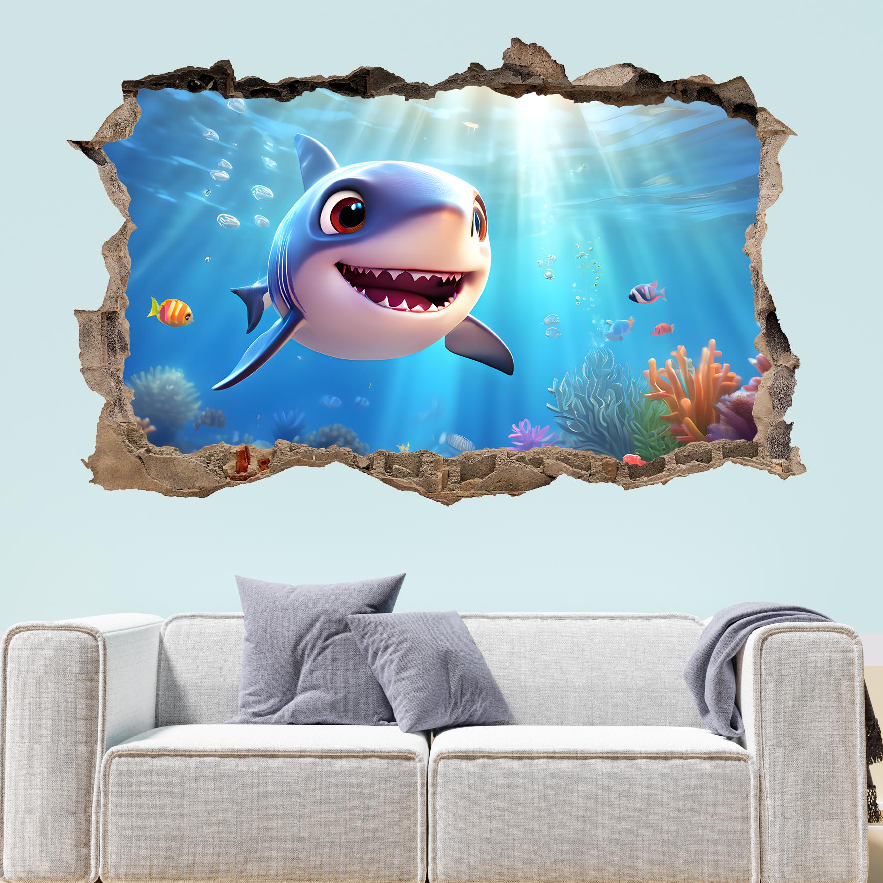 Baby Shark Underwater Poster Self-adhesive Wall Sticker Decal Mural ...