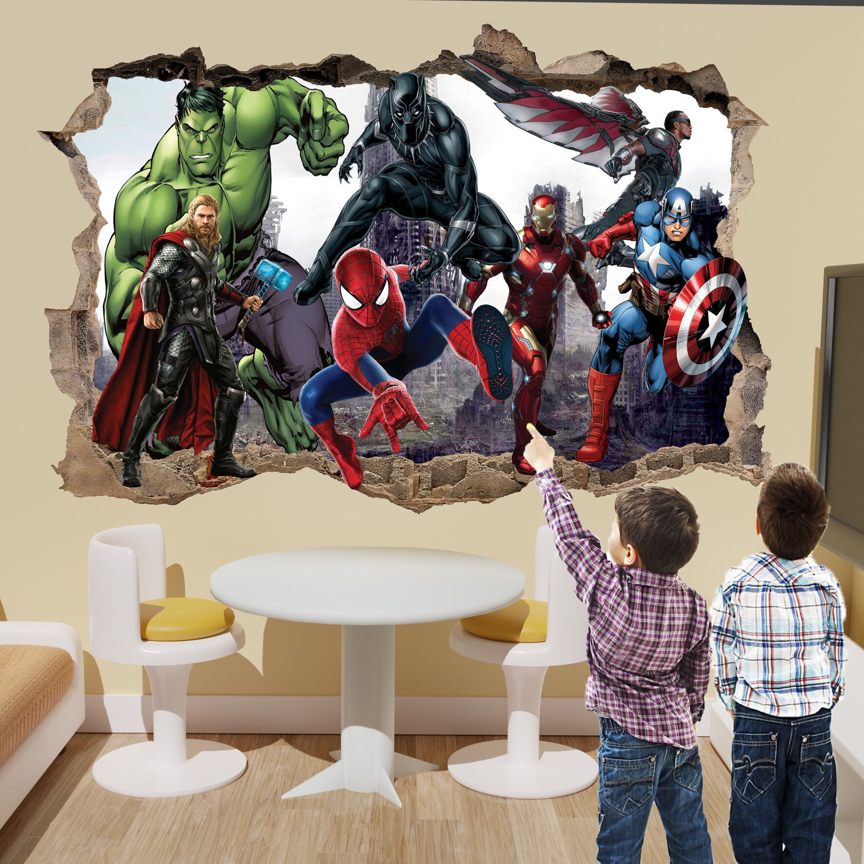 Avengers Wall Art Sticker All Heroes Falcon Spiderman Hulk - Etsy