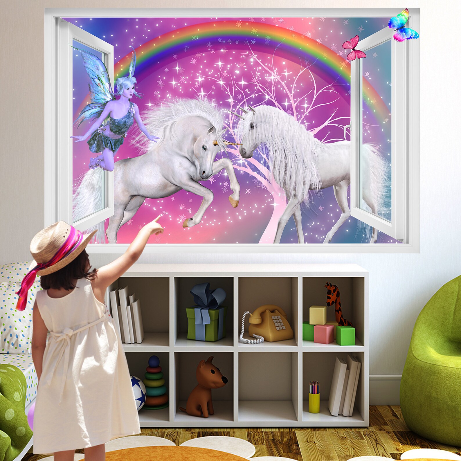 Unicorns Fairies Rainbow Fantasy Wall Sticker Decal Mural Poster Decor ...