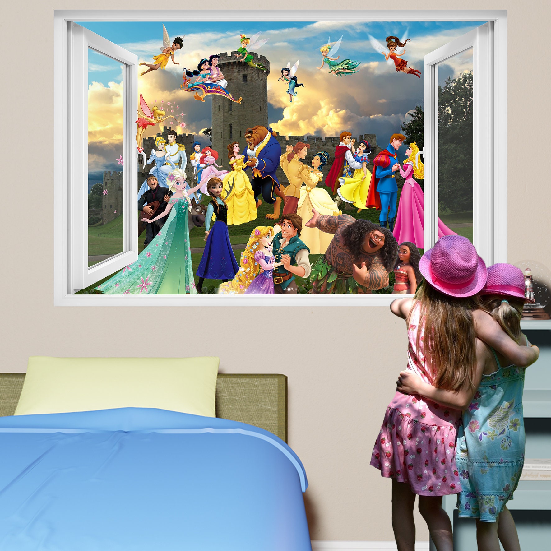 Princesses Princes Cartoon Characters Fairies Castle Wall Art Sticker ...