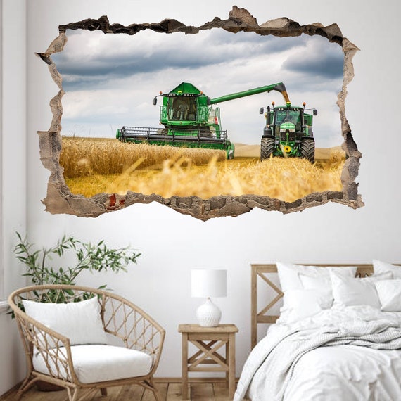 Wheat Fields Tractor and Harvester Wall Sticker Decal Mural - Etsy