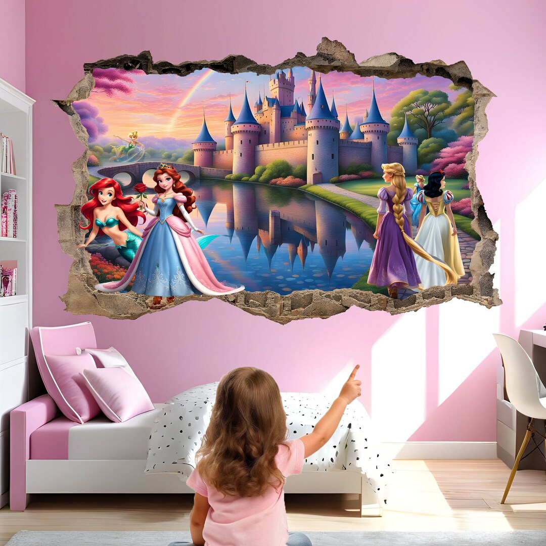 Castle Princess Characters Wall Sticker Decal Mural Poster Room Nursery ...