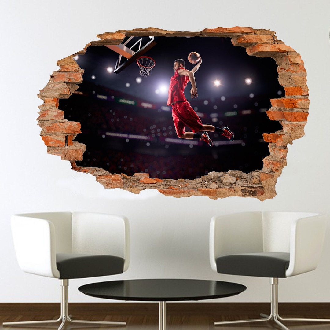 Slam Dunk Basketball Wall Sticker 3D Art Vinyl Poster Kids Room Office ...