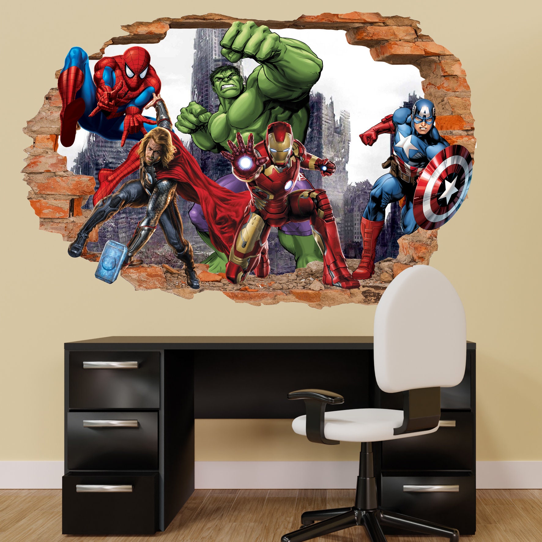Avengers Wall Stickers Captain America Spiderman Hulk Ironman Superhero ...