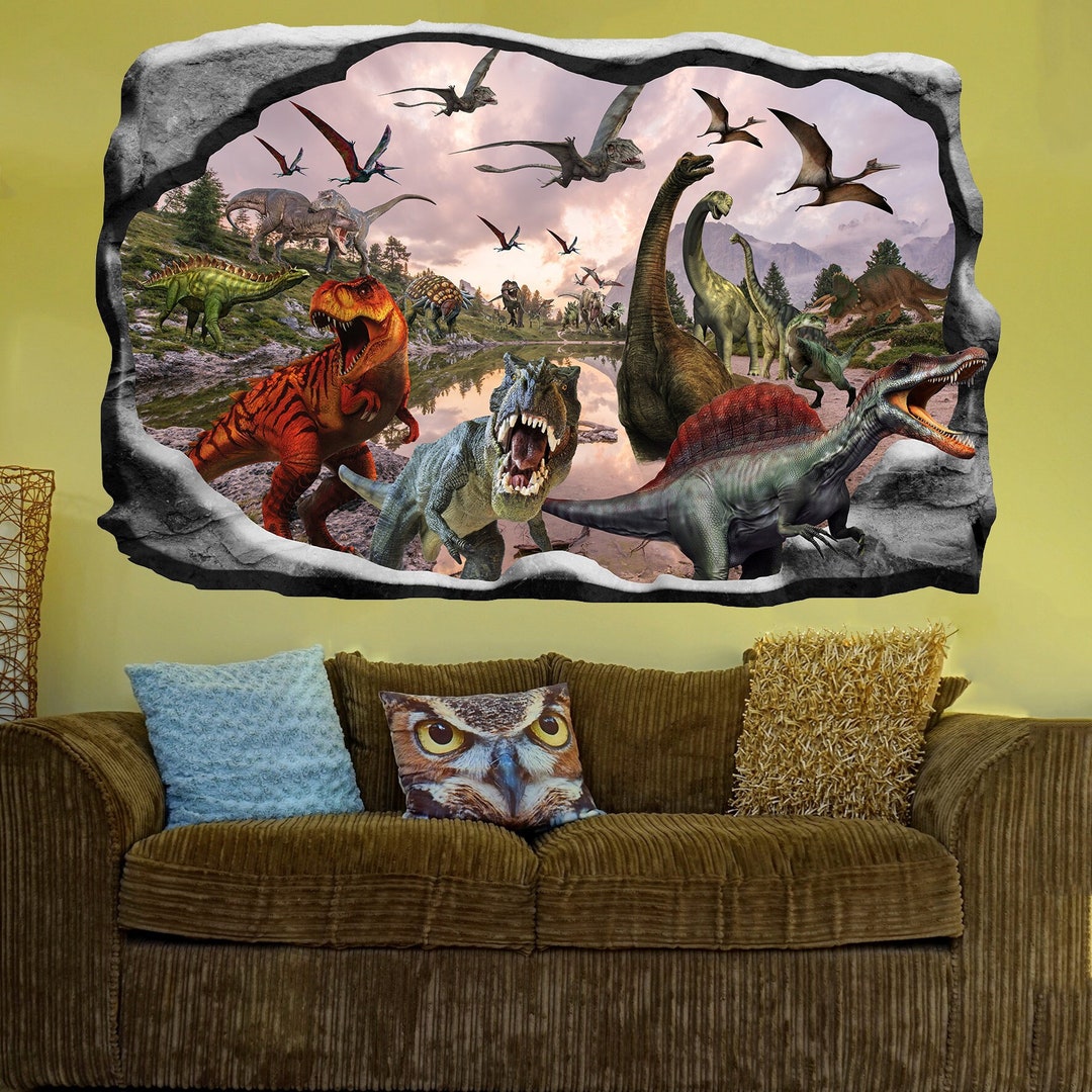 Dinosaurs Grassland Mesozoic Era Cave Wall Sticker Decal Mural Poster ...