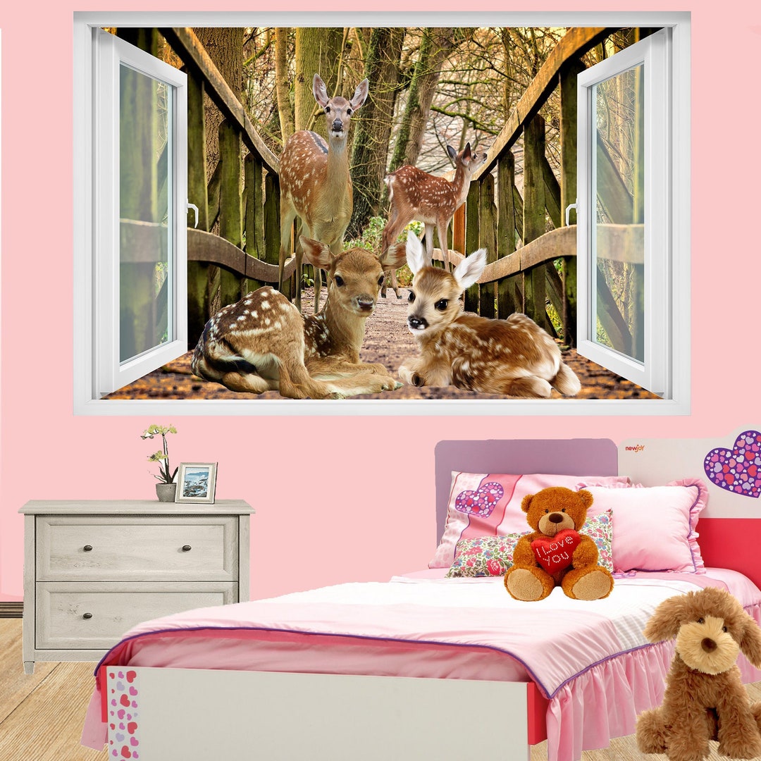 Bambi Deer Forest Bridge Wall Decal: Removable Mural Sticker 996 - Etsy