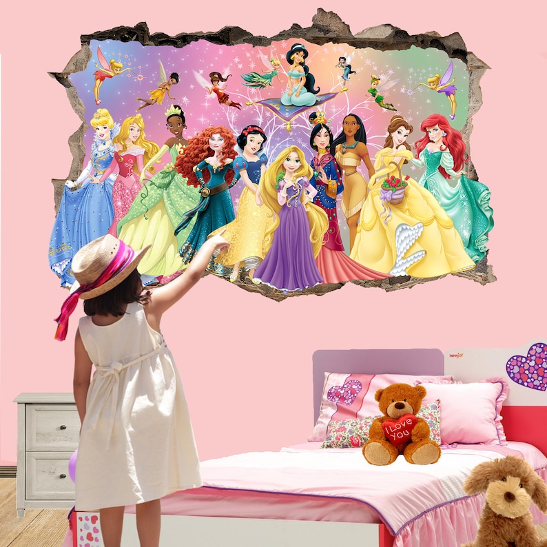 Famous Cartoon Princesses Wall Art Sticker Decal Mural Poster Girls ...