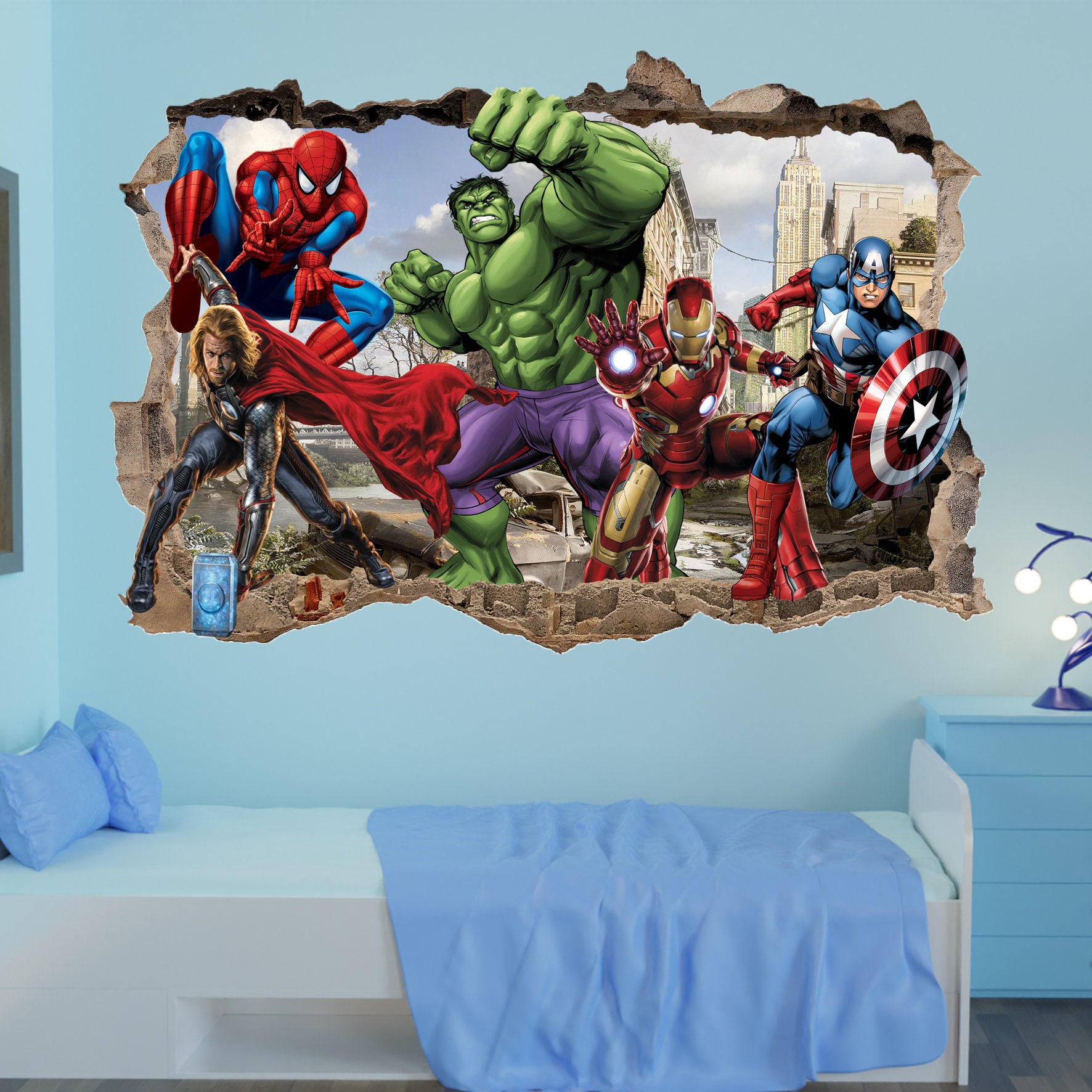 Avengers Wall Stickers Thor Spiderman Hulk Ironman Superhero Decal ...