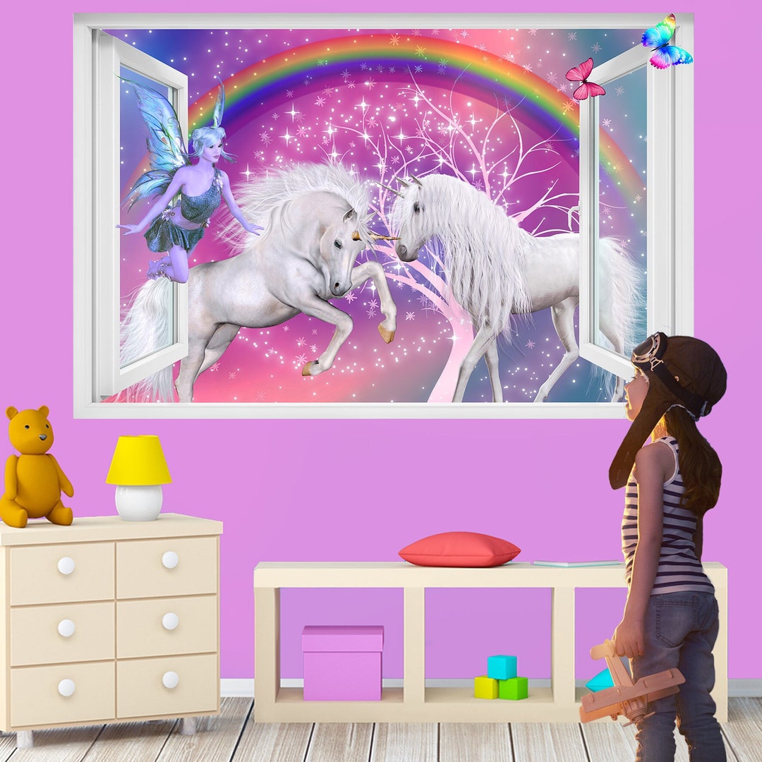 Unicorns Fairies Rainbow Fantasy Wall Sticker Decal Mural Poster Decor ...