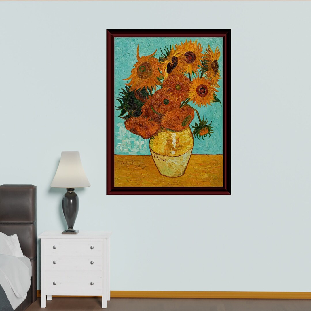 Van Gogh Sunflowers Painting Wall Sticker 3D Frame Effect Mural Poster ...