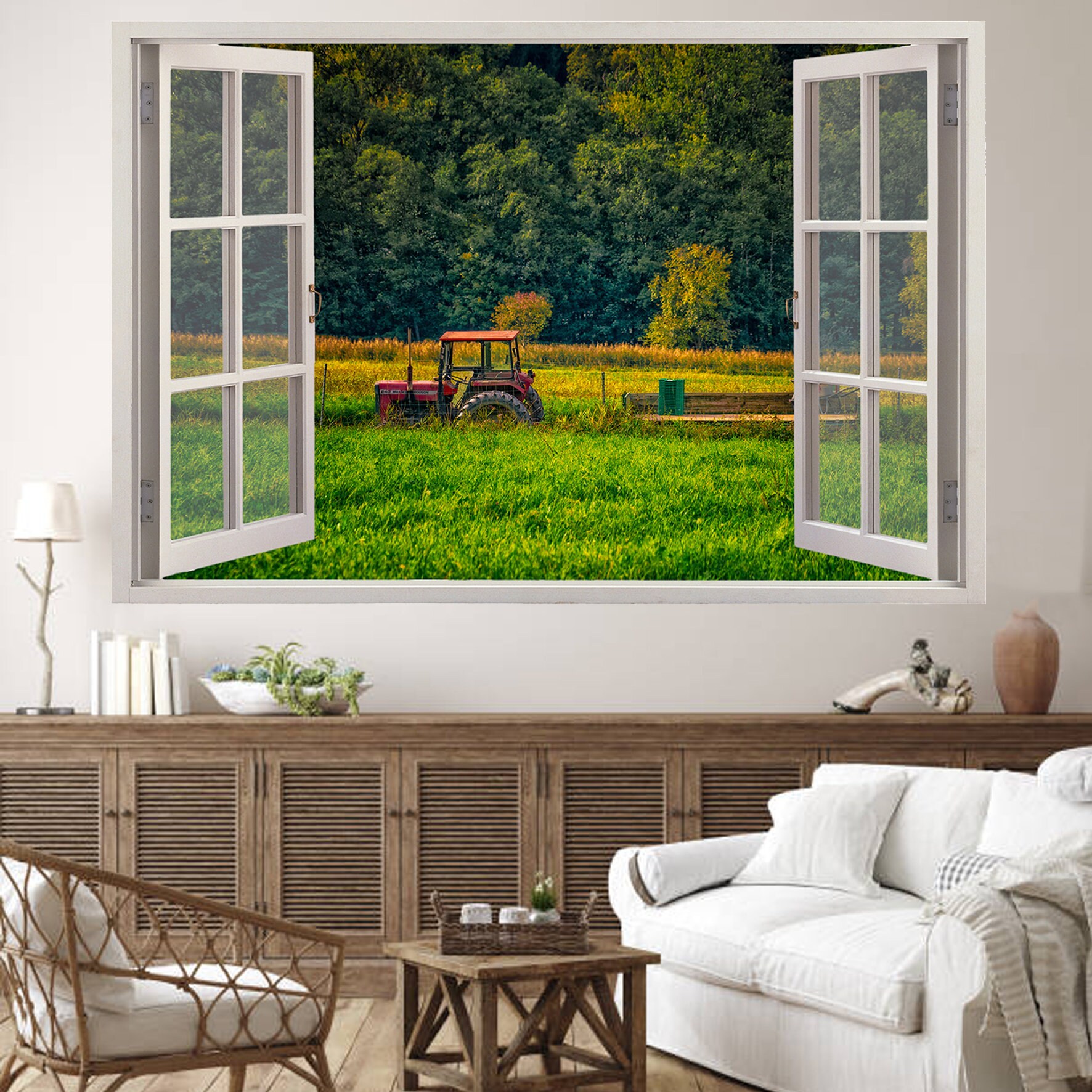 Countryside Fields Vintage Tractor and Wagon Wall Art Sticker Decal ...