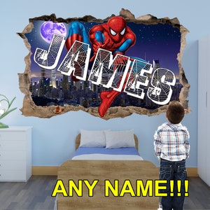 Superhero Spiderman Personalised Name Wall Sticker Decal Mural Poster ...
