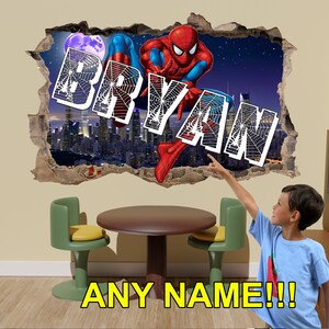 Superhero Spiderman Personalised Name Wall Sticker Decal Mural Poster ...